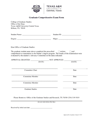 Fillable Online Graduate Comprehensive Exam Form - tamuctedu Fax Email ...