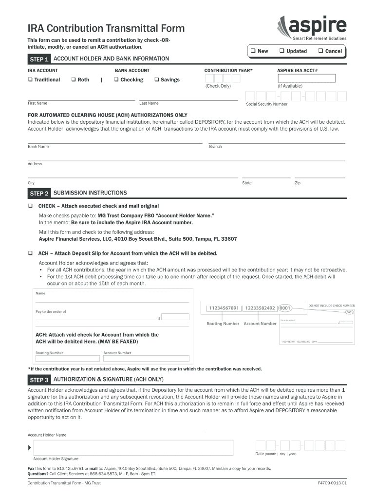 Fillable Online IRA Contribution Transmittal Form - Aspire online Fax ...