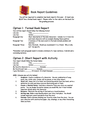Fillable Online Book Report Guidelines Fax Email Print - pdfFiller
