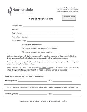 Fillable Online Planned Absence Form - edinaschoolsorg Fax Email Print ...