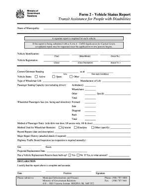 Fillable Online Ministry of Form 2 - Vehicle Status Report Transit Fax ...