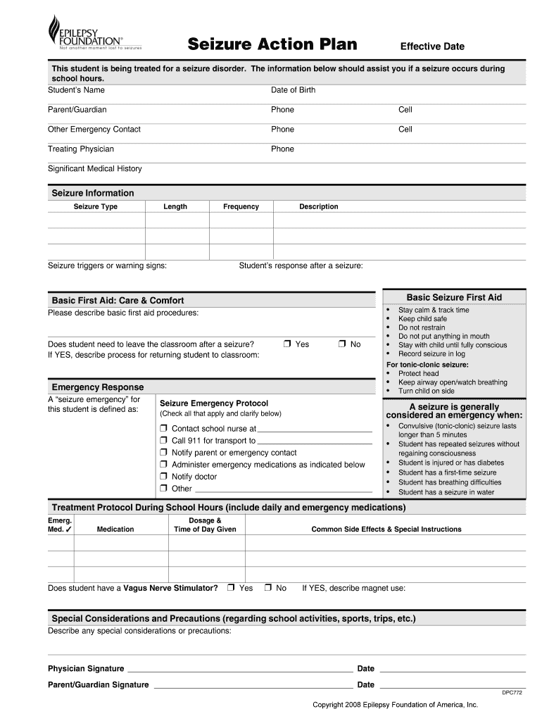 Fillable Online Seizure Action Plan Effective Date - edinaschoolsorg ...