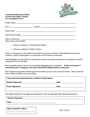 Fillable Online Pre-arrangement vacation form Fax Email Print - pdfFiller