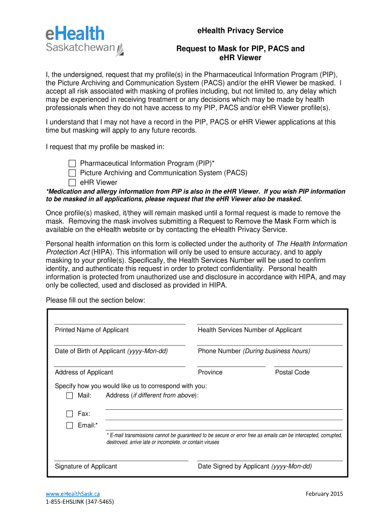 Fillable Online Request to Mask for PIP PACS and eHR Viewer Fax Email ...