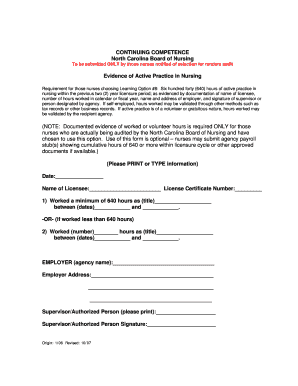 Fillable Online CONTINUING COMPETENCE North Carolina Board of Nursing ...