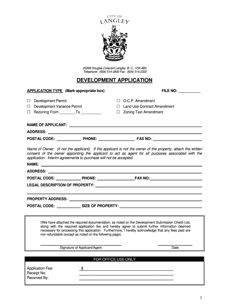 Fillable Online Development Application - City of Langley Fax Email ...