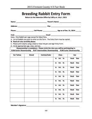 Fillable Online extension colostate Breeding Rabbit Entry Form ...