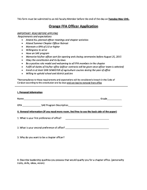 Fillable Online Orange FFA Officer Application - orangek12ncus Fax ...