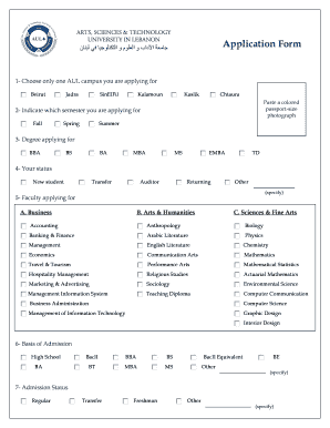 Fillable Online aul edu Online Application - arts sciences technology ...
