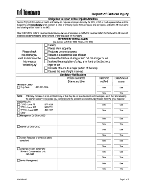 Fillable Online Report of Critical Injury - Toronto Fax Email Print ...