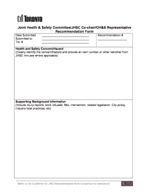 Fillable Online Joint Health Safety CommitteeJHSC Co-chairOHS ...