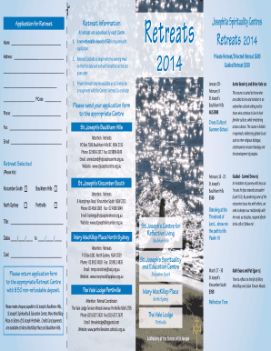 Fillable Online Application for Retreat Retreat Information Retreats ...