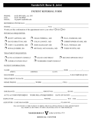 Fillable Online mc vanderbilt Vanderbilt Bone & Joint PATIENT REFERRAL ...