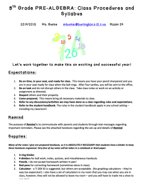 Fillable Online 8 Grade PRE-ALGEBRA Class Procedures and Syllabus Fax ...