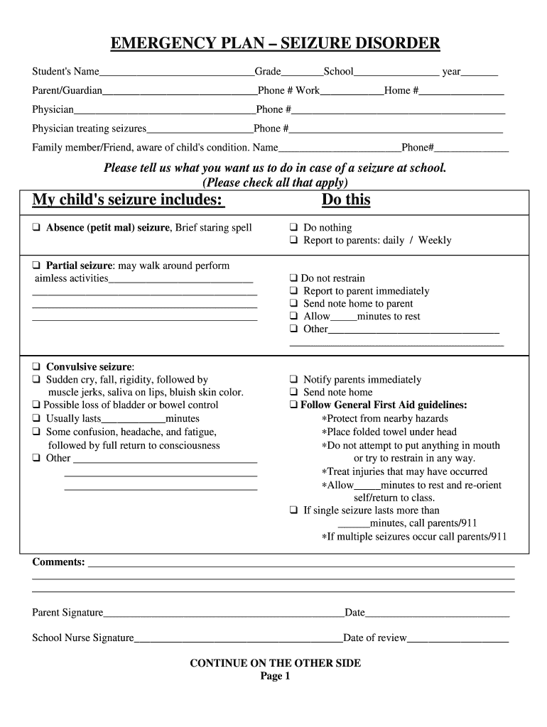 Fillable Online SEIZURE DISORDERdoc Fax Email Print - pdfFiller