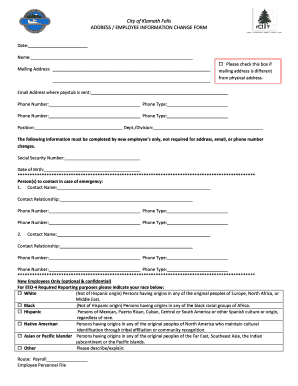 Fillable Online ADDRESS / EMPLOYEE INFORMATION CHANGE FORM Fax Email ...