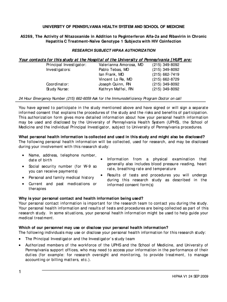 Fillable Online uphs upenn RESEARCH SUBJECT HIPAA AUTHORIZATION - uphs ...