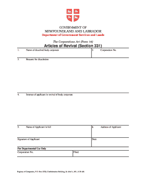 Fillable Online Articles of Revival Section 331 Fax Email Print - pdfFiller
