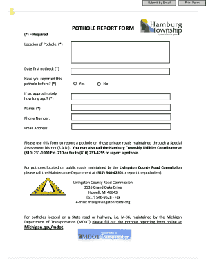 Fillable Online POTHOLE REPORT FORM - hamburgmius Fax Email Print ...