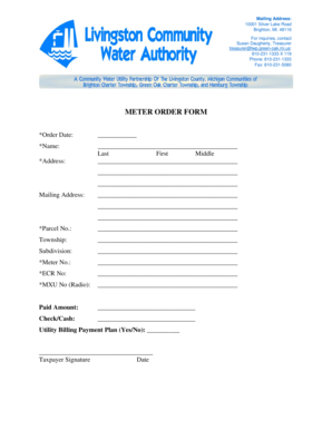 Fillable Online METER ORDER FORM - Hamburg Township Michigan Fax Email ...