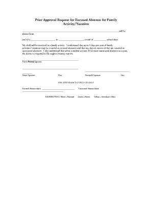Fillable Online Prior Approval Request for Excused Absence for Family Activitydoc Fax Email ...