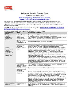 Fillable Online Benefit Change Form Instructions - Staples Benefits Fax ...