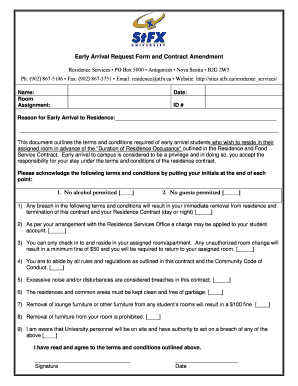 Fillable Online Early Arrival Request Form and Contract Amendment Fax ...
