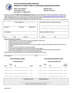 Fillable Online web ccsu Central Connecticut State University Request for Transfer - web ccsu ...