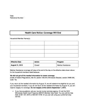 Fillable Online Health Care Notice Coverage Will End - MNsure Fax Email ...