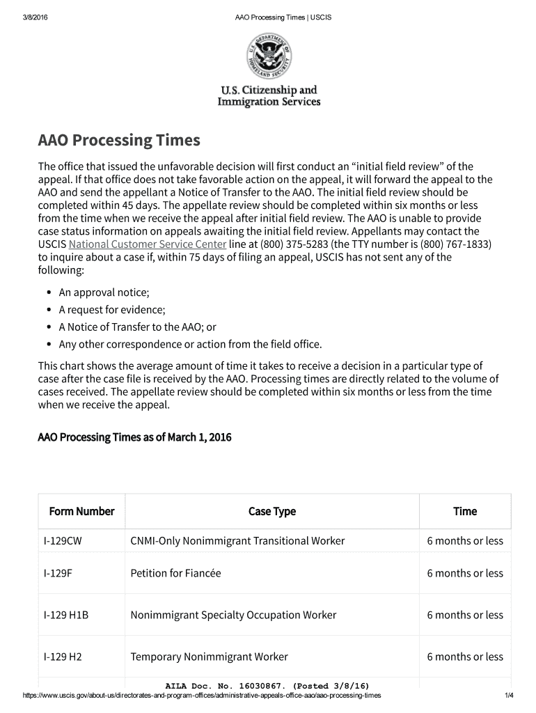 Fillable Online AAO Processing Times Fax Email Print - pdfFiller