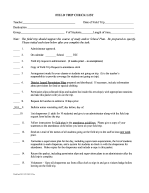 Fillable Online pioweb nhusd k12 ca FIELD TRIP CHECK LIST ...