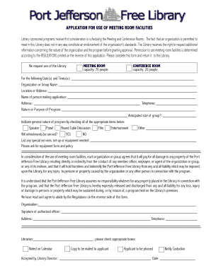 Fillable Online APPLICATION FOR USE OF MEETING ROOM FACILITIES Fax ...