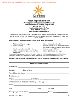 Fillable Online dsamn Rider Application Form - Opening Hearts Fax Email ...