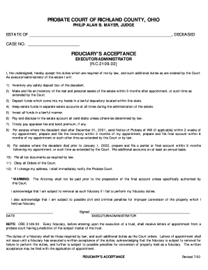 Fillable Online Fiduciarys Acceptance - Probate Court Fax Email Print ...