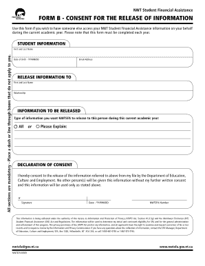 Fillable Online NWT Student Financial Assistance FORM B - CONSENT FOR ...