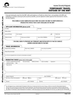 Fillable Online TemporAry trAvel outside of the nwt - Northwest ...