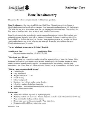 Fillable Online Bone Densitometry - HealthEast Care System Fax Email ...