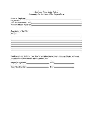 Fillable Online swtjc Southwest Texas Junior College Community Service ...
