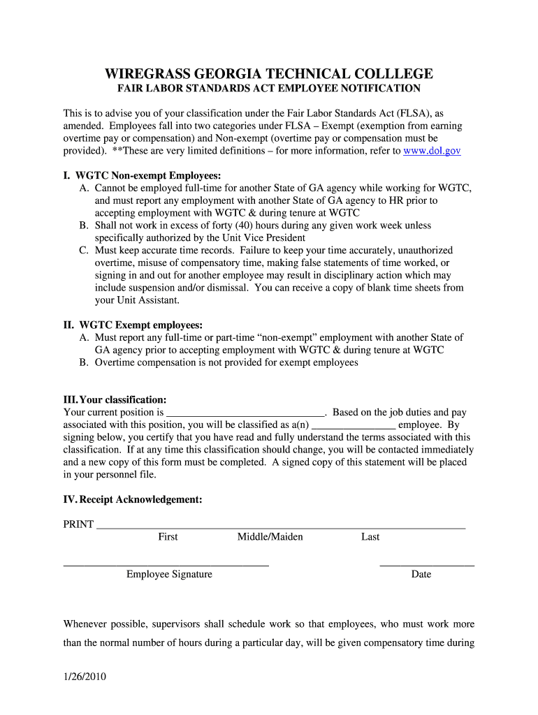 Fillable Online wiregrass FLSA employee notification - wiregrass Fax ...