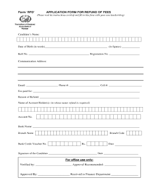 Fillable Online Form RFD APPLICATION FORM FOR REFUND OF FEES Please Fax ...