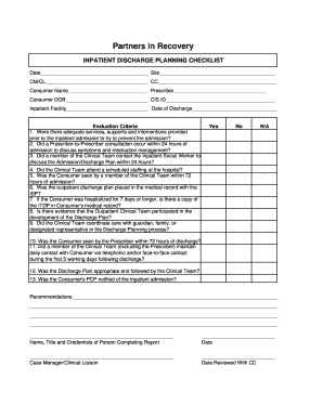 Fillable Online INPATIENT DISCHARGE PLANNING CHECKLIST Fax Email Print ...