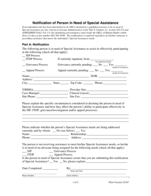Fillable Online Notification of Person in Need of Special Assistance ...