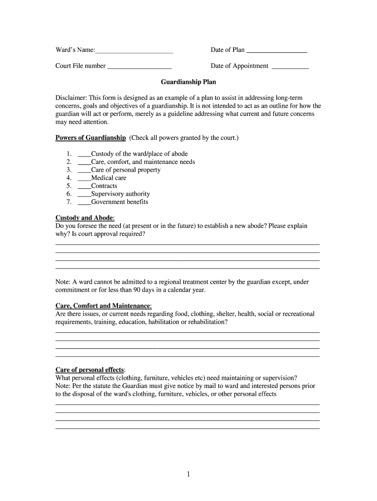 Guardianship Plans And Treatment For Child Example - Fill Online ...