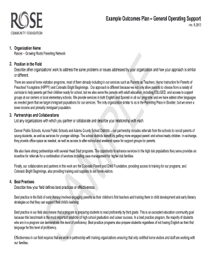 Fillable Online Example Outcomes Plan General Operating Support Fax ...