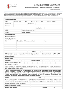 Fillable Online Fee Expenses Claim Form - University Of Chester Fax ...