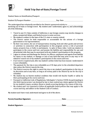 Fillable Online E Field Trip Out-of-State - Foreign Travel Form Fax ...