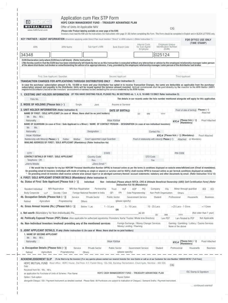 Fillable Online HDFC CASH MANAGEMENT FUND TREASURY ADVANTAGE PLAN FOR ...