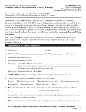 Fillable Online American General Life Insurance Company Client Profile ...