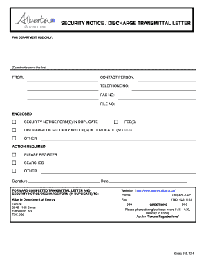 Fillable Online energy alberta Security Notice/Discharge Transmittal ...