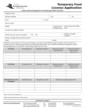 Fillable Online Temporary Food License Application Fax Email Print ...